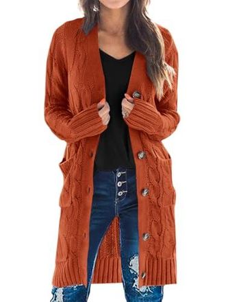 Generic Cardigan d&eacute;contract&eacute; en tricot pour femme - Automne et hiver - Chaud - Col en V - Poches torsad&eacute;es - Veste manteau, rouge clair, 3XL