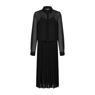 Ami Femme, Robes, Noir, Taille: 36 FR Robe chemise noire avec jupe plissée