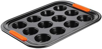 LE CREUSET Antihaft Muffinform, Für 12 Stück (Ø 7 cm), Sauerteigbeständig, Aus Karbonstahl gefertigt, Anthrazit/Orange, 94100140000000