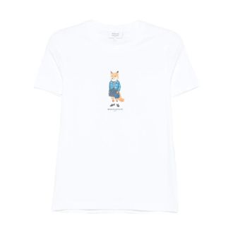 Maison Kitsuné Femme, Tops, Blanc, Taille: 38 FR Blanc T-shirts et Polos en Soie & Nylon
