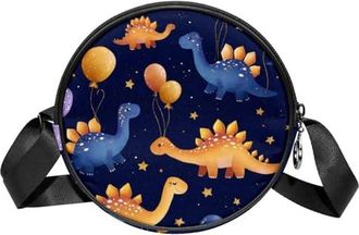 Generic Petit sac &agrave; bandouli&egrave;re rond pour femme, motif dinosaures, dessin anim&eacute;, avec fermeture &eacute;clair, bretelles r&eacute;glables, style d&eacute;contract&eacute;, pour femmes et