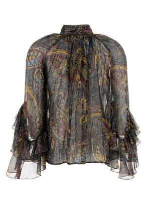 Etro Womens Printed Silk Blend Blouse X0810 Exterior: Metal Fiber Camicie Shirt
