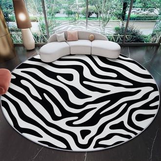 Generic Home Tapis Rond Life Tapis de Jeu, 150 cm (Round) pour la Chambre, Convient aux Enfants Z&egrave;bre Abstrait R&eacute;tro Facile dentretien, r&eacute;sistant Noir