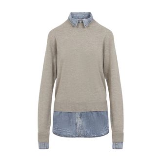 Acne Studios Femme, Pulls, Beige, Taille: 40 FR Pull en Laine Superpos&eacute;