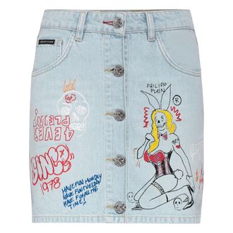 Philipp Plein Femme, Jupes, Bleu, Taille: 42 FR Denim Skirt