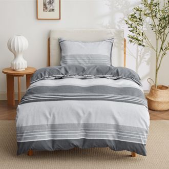 Bedsure Bettw&auml;sche 135x200 2teilig Bettbezug - Bettw&auml;sche-Sets Grau 135 x 200 cm mit 2 Kissenbez&uuml;ge 50x75 cm, &Ouml;KO-TEX Wendebettw&auml;sche Bedding Grau Gestreift M