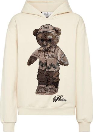 Philipp Plein Femme, Sweatshirts et sweats &agrave; capuche, Beige, Taille: 38 FR Teddy Beach Crystal Sweat &agrave; capuche