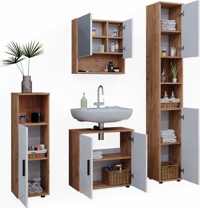 Vicco Badmöbel-Set Weiß Hochglanz Irma, bestehend aus Badspiegelschrank ...