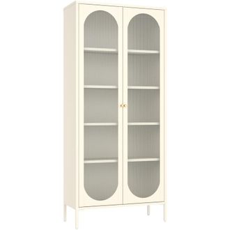 Happy Garden Armoire en m&eacute;tal blanc et verre 180cm YASMINE