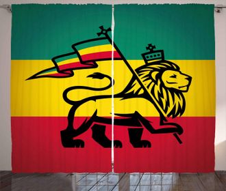 Abakuhaus Rasta Rustikaler Gardine, Judah Lion Rastafari Flagge, Wohnzimmer Universalband Gardinen mit Schlaufen und Haken, 280 x 175 cm, Gelb Schwarz