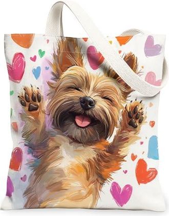 Generic Cairn Terrier Sac fourre-tout en toile r&eacute;utilisable pour faire du shopping 33 x 38,1 cm, motif coeur mignon pour la Saint-Valentin, sac d&eacute;picerie r&eacute;ut
