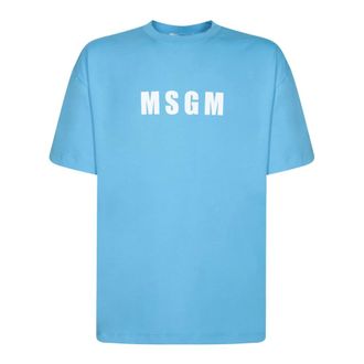Msgm Msgm, Homme, Tops, Bleu, Taille: M T-shirt Bleu en Coton avec Logo