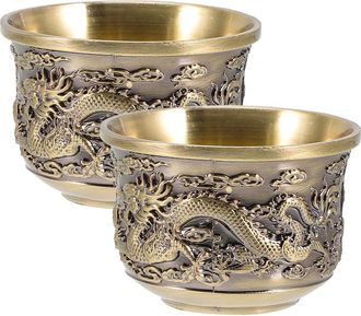 Pretyzoom 2st Drachen- Und Phönixbecher Antike Teetasse Kleine Teetasse Retro- Im Chinesischen Stil Aus Für Den Haushalt Bequemer Weinbecher Zinklegierung