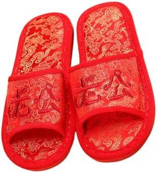 BESTONZON Pantoufles Mariage Couple Rouge Festif Antid&eacute;rapantes Semelle R&eacute;sistante Confort Maison Printemps Automne