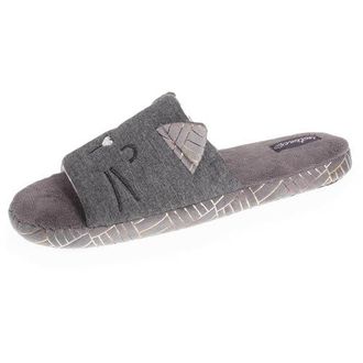 Isotoner Chaussons extra-light pantoufles Sandales femme en jersey et semelle à picots antidérapants, 41/42 EU, gris chiné foncé