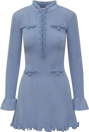 Self Portrait Femme, Robes, Bleu, Taille: 42 FR Mini-robe en maille c&ocirc;tel&eacute;e