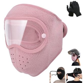 Generic Fleece Thermal Mask with Removable Goggles,Winter Breathable Warm Masks with Full Face Protection,Windproof Warm Ski Mask (Pink)