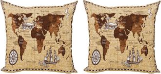 Abakuhaus Karte Dekokissen Kissenbezug 2er Pack, Retro Skizze Weltkarte, Modern Accent Doppelseitiger Digitaldruck, 45x45, Braun und Sand Braun
