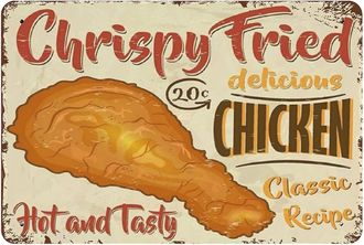Hdadwy Crispy Chicken Blechschild Metall Plakette Kunst Hängende Eisen Malerei Retro Heim Küche Garten Garage Wanddekor 20,3 x 30,5 cm