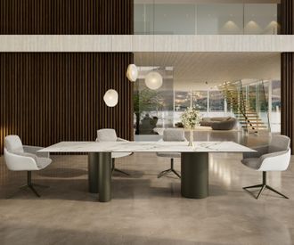 DELIFE Esstisch Edge 300x100 Keramik Calacatta Luxe Wei&szlig;-Gold-Grau Troa Metall Effektfinish Titan, Esstische