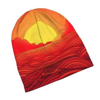 Generic Chapeau Tricoté Lever De Soleil Rouge Bonnet en Tricot Respirant Unisexe Bonnet Thermo pour Ski Extérieur Décontractée