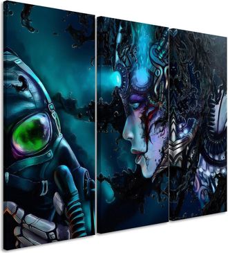 Bilderwelten Leinwandbild 3 teilig Cyberpunk_Digital_Art_3x90x40cm (Gesamt 120x90cm) _Ausführung schöner Kunstdruck auf echter Leinwand als Wandbild auf Keilrahmen