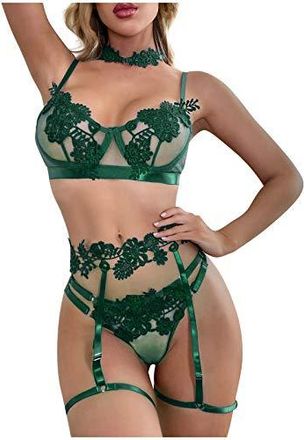 Generic 2026 Soutien-gorge pour femme Ensemble de sous-v&ecirc;tements en polyester filaire pour chambre &agrave; coucher, Vert, M