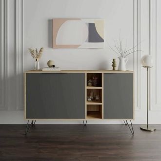 Dmora Kommode Perseus, Wohnzimmerbuffet, Wohnzimmer-Sideboard, Moderne Küchen-Speisekammer, 142x36h83 cm, Eiche und Anthrazit