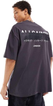 AllSaints Redact - T-shirt oversize à logo brodé - Noir délavé