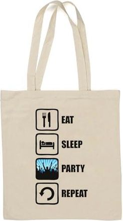 Generic Sac fourre-tout en coton naturel avec logo Eat Sleep Party Repeat Blanc
