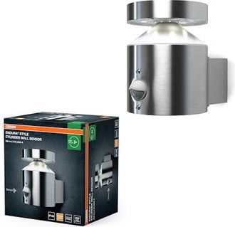 Osram ENDURA Style Cylinder Außenwandleuchte mit Sensor 150mm, 3000K, 660lm, 6W, modernes Edelstahl-Design, IP44 für Eingänge und Fassaden