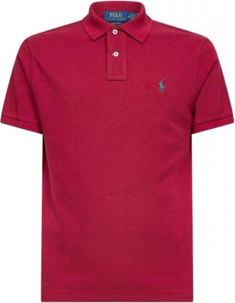 Ralph Lauren Homme, Tops, Rouge, Taille: L Polo brod&eacute; &agrave; deux boutons