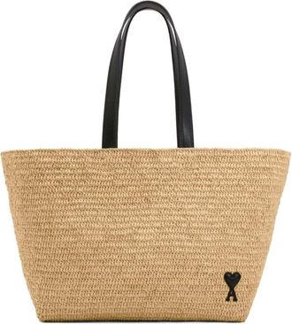 Ami Femme, Sacs, Beige, Taille: ONE Size De Coeur Raffia Tote Bag