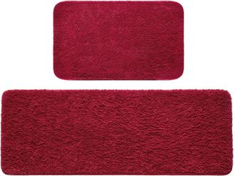 Miulee Badematte Duschvorleger Badvorleger Flur 2er Set rutschfest Matte Teppiche Badteppich Badezimmerteppich Waschbar Saugf&auml;hig f&uuml;r Bad Wohnzimmer Rot 40x6