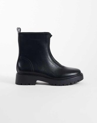 London Rebel Carolina bottines chunky &agrave; fermeture zipp&eacute;e sur le devant noires