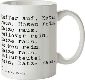 Mr. & Mrs. Panda Tasse Koffer auf, Katze raus,... - Geschenk, Spruch, Frauchen, Tasse bedrucken, Kaffeetassen, witzig, Teebecher, Spruch Spr&uuml;che