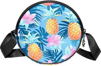 Generic Sac &agrave; bandouli&egrave;re rond rond pour femme, motif ananas avec fermeture &eacute;clair, bretelles r&eacute;glables, style d&eacute;contract&eacute;