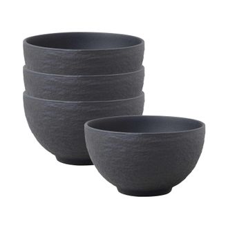 Villeroy & Boch Manufacture Rock Reisbol 4er Set, 13 x 13 x 6,6 cm, Beilagensch&uuml;ssel in Schiefer-Optik, Schwarz