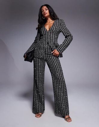 Asos Pantalon densemble en maille bouclée avec perles fantaisie - Noir