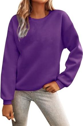 Generic Chandails en molleton pour femme - Couleur unie - Haut surdimensionn&eacute; - Col rond - Manches longues - Automne - Hiver - D&eacute;contract&eacute; - Confortable - Ten