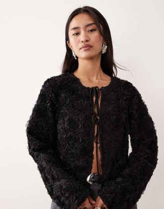 Vila Blouse &agrave; fleurs en 3D - Noir