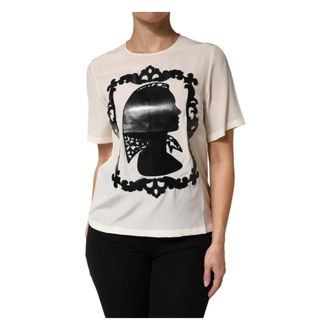 Dolce & Gabbana Seidenoberteil mit Silhouette-Detail und kurzen &Auml;rmeln - - Tops - Damen - Beige - S