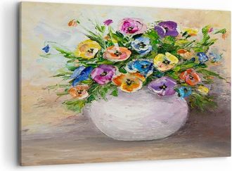 Arttor Bilder auf Leinwand 100x70cm Leinwandbild Blumen Blumenstrauß Vase bunt Groß Wanddeko Bild Schlafzimmer Küche Deko Wandbilder Dekoration Wohnzimmer Wa