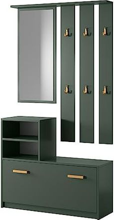 Selsey Flurgarderoben Set Garderobe Flur Wandgarderobe Garderobenpaneel Schuhregal Spiegel Regal Garderobenset Flaschengrün Mit Goldenen Griffen Yesfir