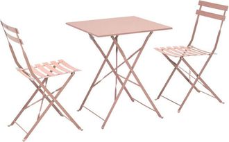 Oviala Table de jardin et 2 chaises 60 cm rose poudr&eacute;