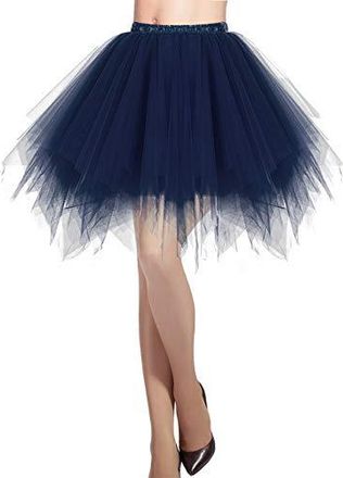 Dresstells Jupon Jupe Ballet Tutu Court en Tulle Couleurs variées, Bleu Marine XL