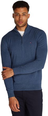 Tommy Hilfiger Herren Pullover mit Reißverschluss Essential Cotton Mock Halbzip, Blau (Aegean Sea Heather), 3XL