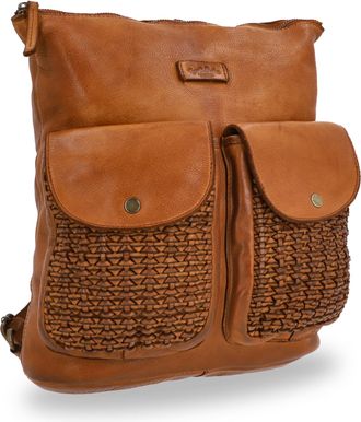 Gusti Leder Rucksack für Damen - Aileen - Stilvoller Vintage Rucksack Damen Leder mit AirTag-Fach, Laptopfach & geflochtenen Details