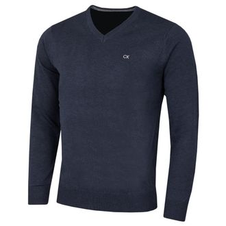 Calvin Klein Herren V-Ausschnitt Soft Cotton Pullover - Marine Marl - XXXXL