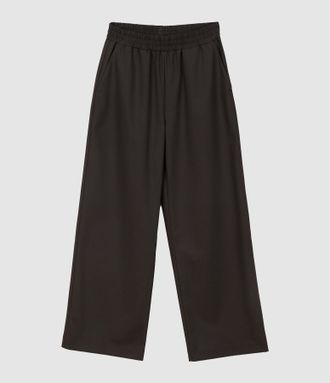 Jeanne Vouland Pantalon Rosie Chocolat Droit Jambe Large, Taille Elastiqu&eacute;e